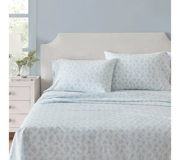 MARTHA STEWART Floral White/blue Cotton King Sh Eet Set - One-color