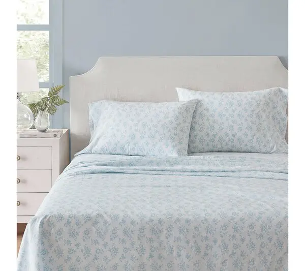 MARTHA STEWART Floral White/blue Cotton Twin Sh Eet Set - One-color