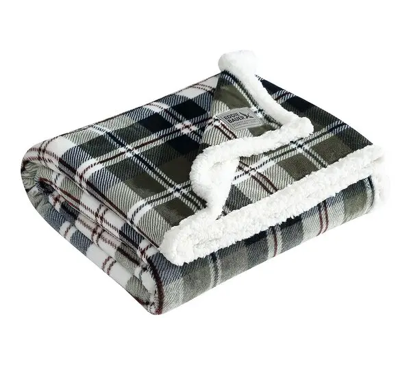 Eddie Bauer Trailhead Plaid Green Plush Fleece 50'x60' Throw - One-color