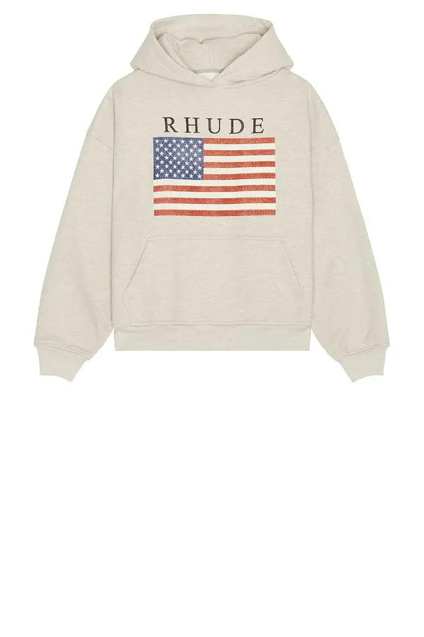 Rhude Usa Flag Hoodie - Heather Grey & Black