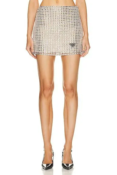 Prada Rhinestone Embroidered Mesh Mini Skirt