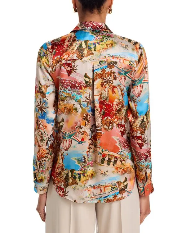 L'Agence Tyler Silk Printed Split Neck Blouse - Multi Collage