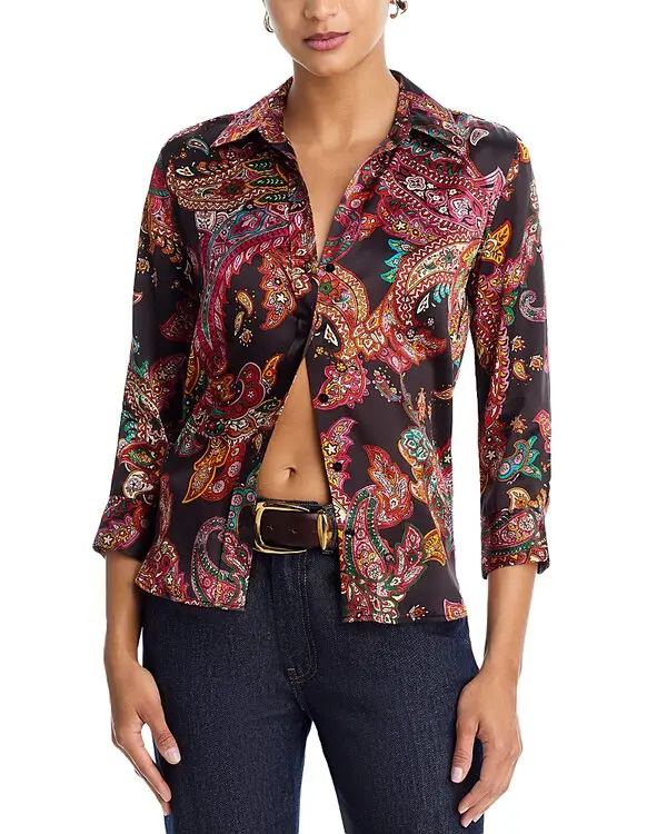 L'Agence Dani Silk Three Quarter Sleeve Blouse - Black Multi