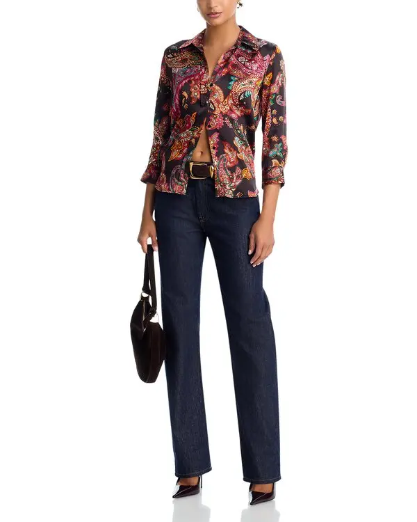 L'Agence Dani Silk Three Quarter Sleeve Blouse - Black Multi