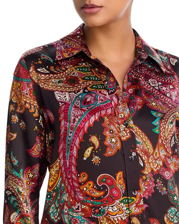 L'Agence Dani Silk Three Quarter Sleeve Blouse - Black Multi