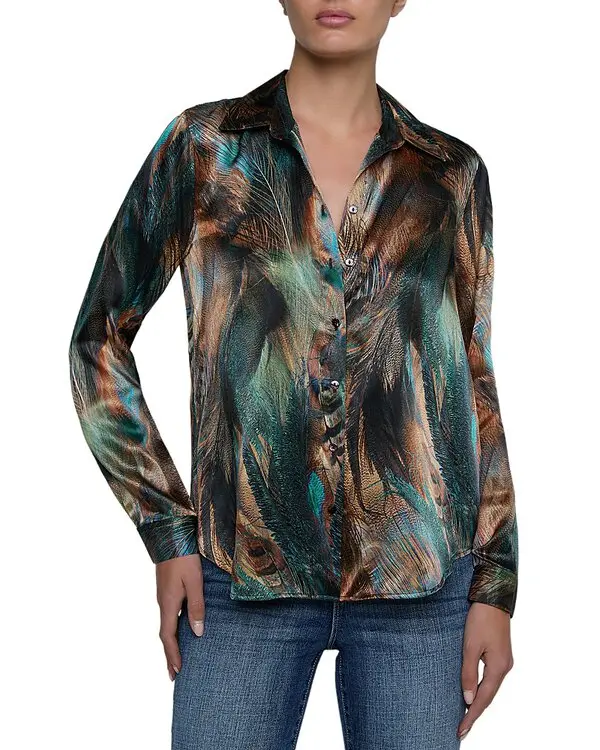 L'Agence Tyler Long Sleeve Blouse - Teal Multi Mix Feather