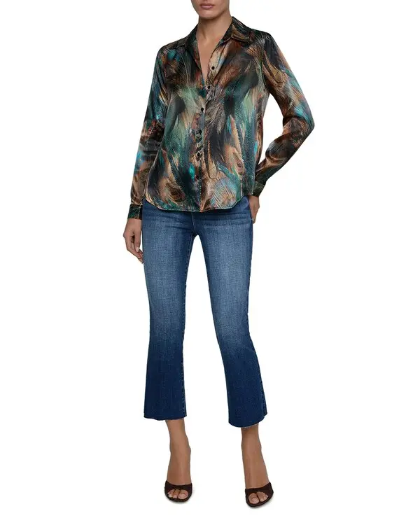 L'Agence Tyler Long Sleeve Blouse - Teal Multi Mix Feather