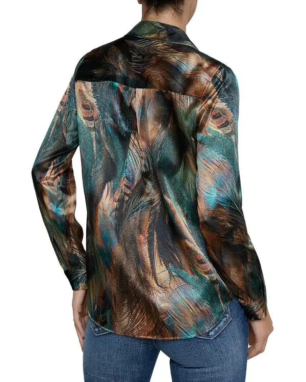 L'Agence Tyler Long Sleeve Blouse - Teal Multi Mix Feather
