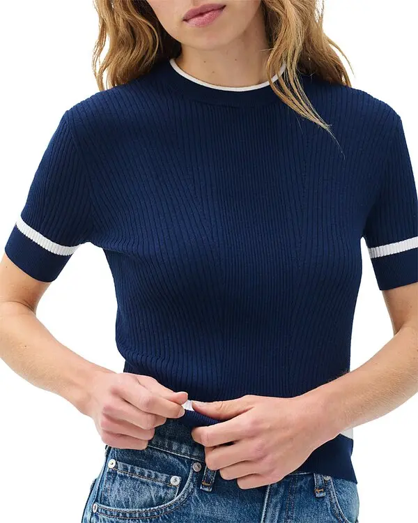 Rag & Bone Kassy Rib Short Sleeve Tee - Navy