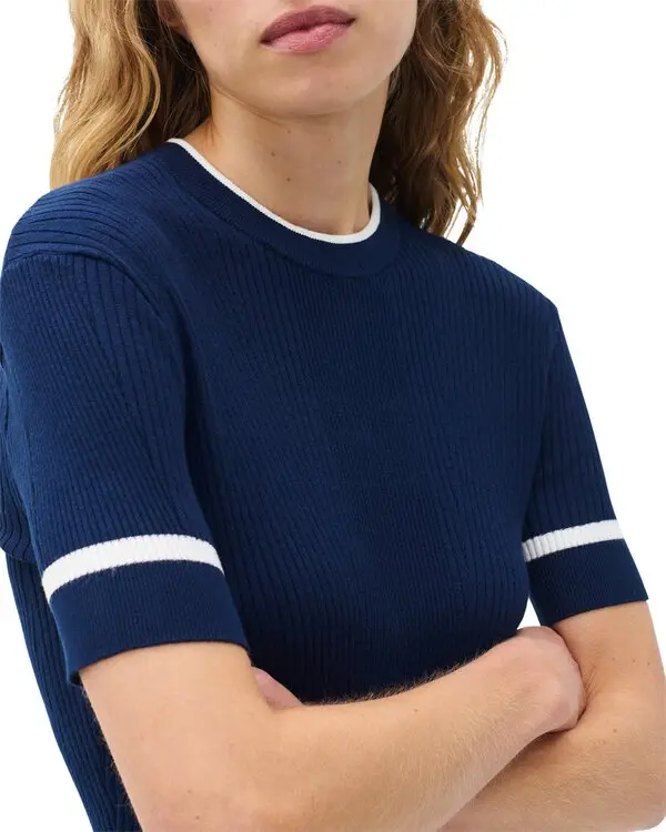 Rag & Bone Kassy Rib Short Sleeve Tee - Navy