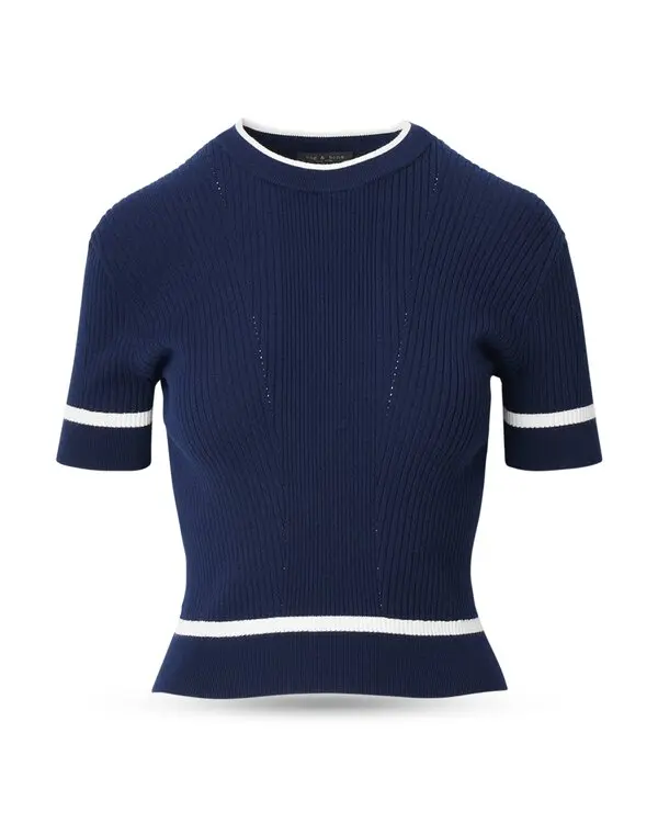 Rag & Bone Kassy Rib Short Sleeve Tee - Navy
