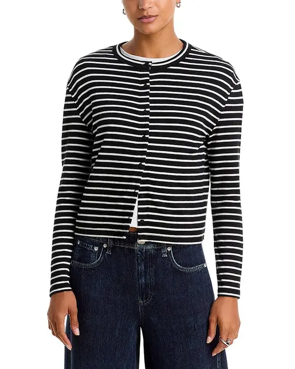 Rag & Bone The Knit Stripe Boxy Cardigan Sweater - Black Multi