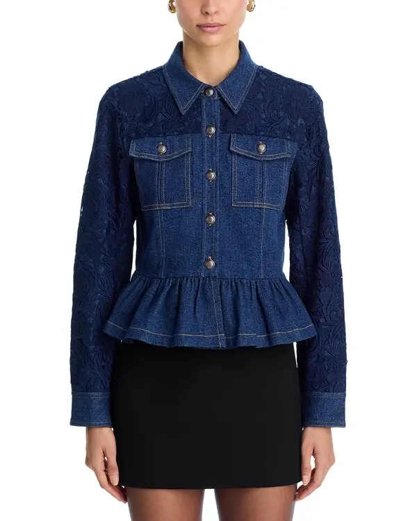 Cinq À Sept Kerrigan Lace Trim Denim Jacket