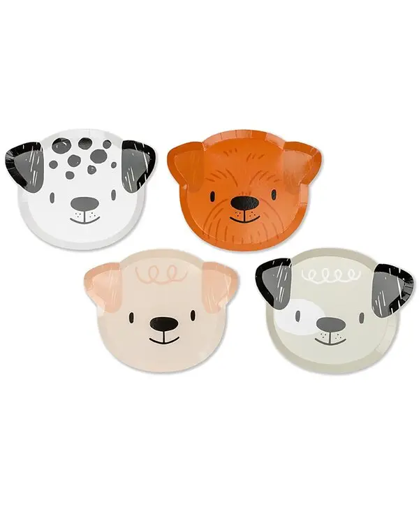 JOLLITY & CO Bow Wow Puppy Dog Birthday Large Paper Plates, Set Of 8, 2 Of Each Style Per Pack - Multicolor