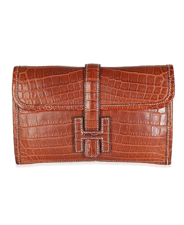 Hermès Fauve Crocodile Niloticus Lisse Jige Clutch Exotic Handbag - Brown