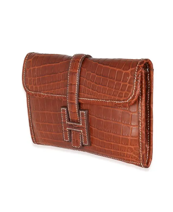 Hermès Fauve Crocodile Niloticus Lisse Jige Clutch Exotic Handbag - Brown