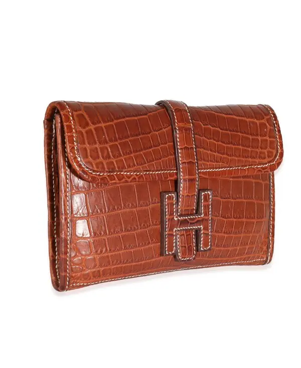 Hermès Fauve Crocodile Niloticus Lisse Jige Clutch Exotic Handbag - Brown