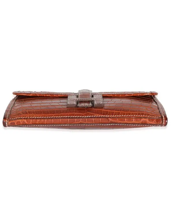 Hermès Fauve Crocodile Niloticus Lisse Jige Clutch Exotic Handbag - Brown