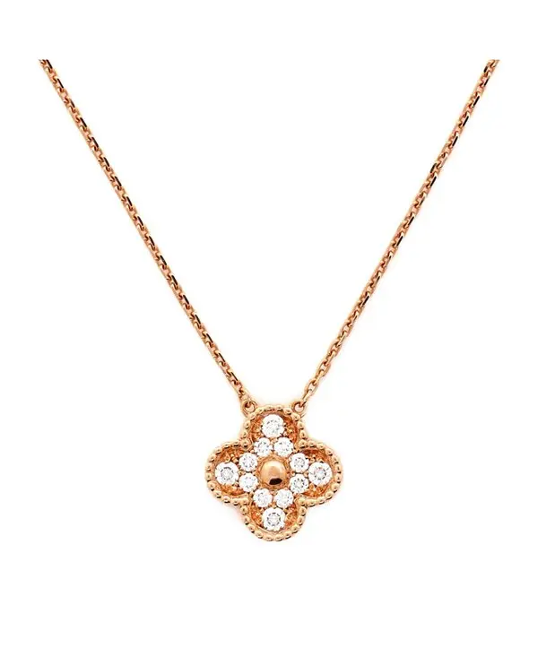 VAN CLEEF & ARPELS Vintage Alhambra Diamond Pendant Necklace - K Rose Gold