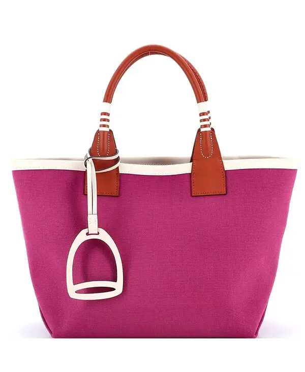HERMES 25 Sac Steeple Tote Toile With Leather - Pink
