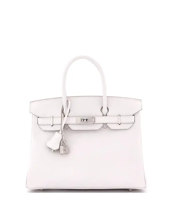 HERMES Birkin 30 Handbag Light Epsom With Palladium Hardware - Gris Pale
