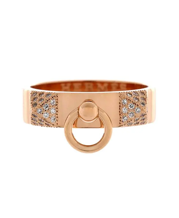 HERMES Small Collier De Chien Ring 18k Rose Gold And Diamonds - Pink