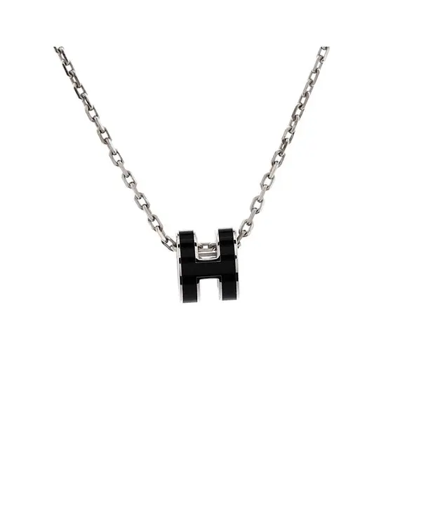 HERMES Mini Pop H Pendant Chain Necklace Metal And Enamel - Enamel/silver Tone