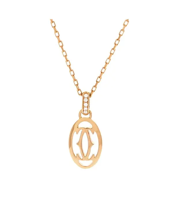 CARTIER Logo Double C Diamond Pendant Necklace - K Rose Gold