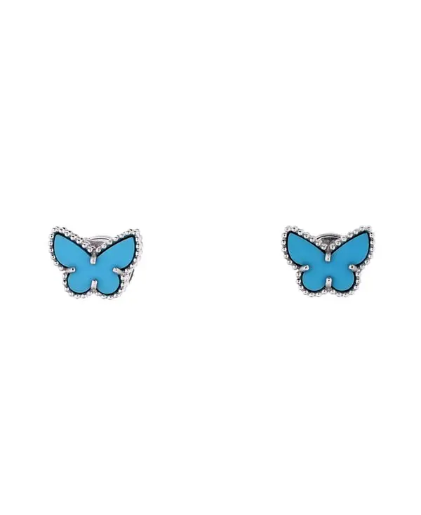 VAN CLEEF & ARPELS Sweet Alhambra Butterfly Stud Earrings - White