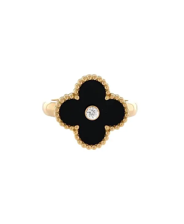 VAN CLEEF & ARPELS Vintage Alhambra Ring With Onyx And Diamond - K Gold