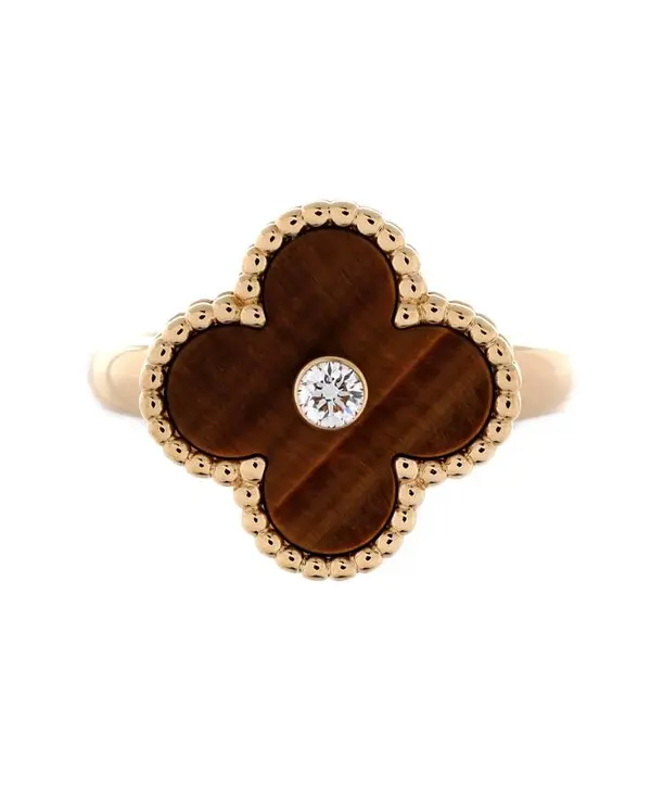 VAN CLEEF & ARPELS Vintage Alhambra Ring With Diamond And Tiger Eye - Gold