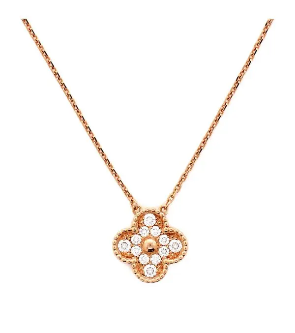 VAN CLEEF & ARPELS Vintage Alhambra Pendant Necklace 18k Rose Gold And Diamonds - Pink