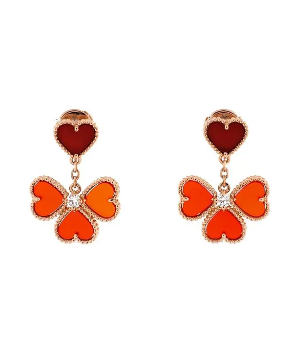 VAN CLEEF & ARPELS Sweet Alhambra Effeuillage Heart Earrings - Pink