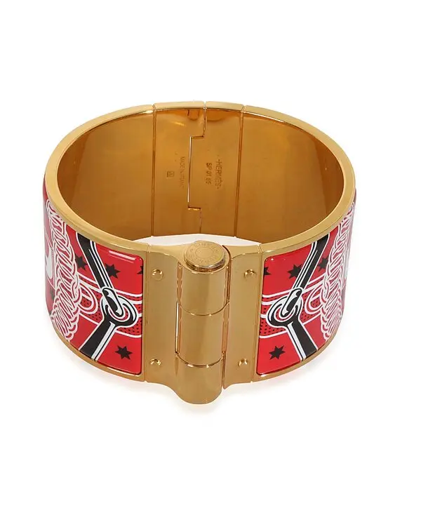 HERMES Eperon D'or Bandana Enamel Hinged Bracelet - Gold Plated