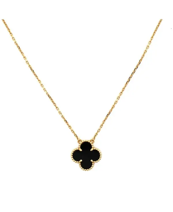 VAN CLEEF & ARPELS Vintage Alhambra Pendant Necklace 18k And Onyx, 14.5 16.25 - Gold