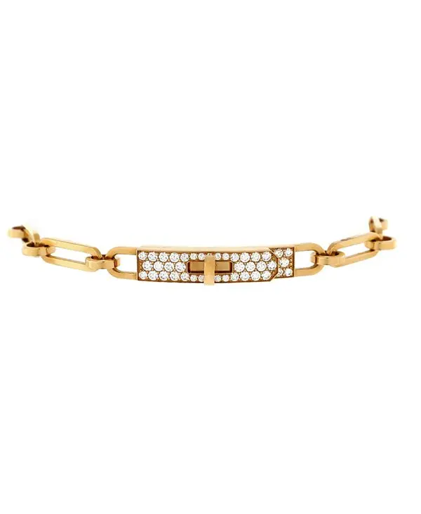 HERMES Small Kelly Chaine Bracelet In 18k Gold And Pave Diamonds - Yellow