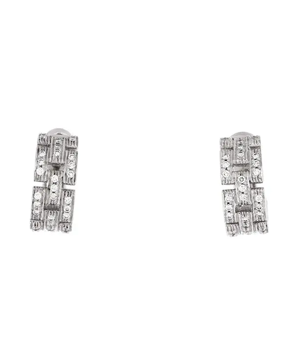 CARTIER Maillon Panthere 3 Row Hoop Earrings 18k Gold With Pave Diamonds - White