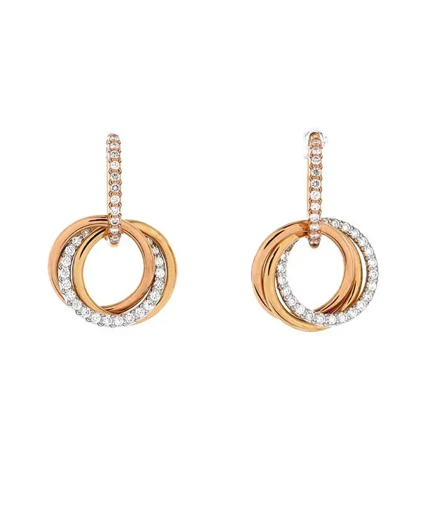 CARTIER Trinity Hoop Dangle Earrings 18k Tricolor Gold With Diamonds - K Gold