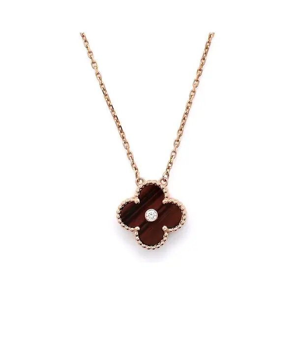 VAN CLEEF & ARPELS Vintage Alhambra Pendant Necklace 18k Rose Gold, Tiger Eye, And Diamond - K Rose Gold