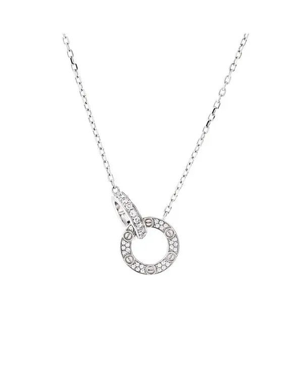 CARTIER Love Interlocking Pave Necklace 18k Gold And Diamonds - White