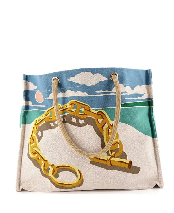 HERMES La Plage Beach Tote Bag Printed Canvas - Print/ Natural