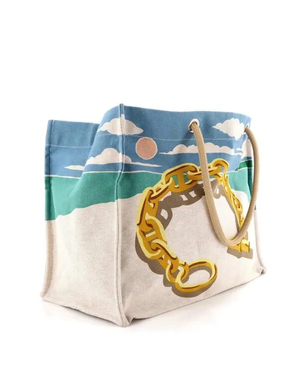HERMES La Plage Beach Tote Bag Printed Canvas