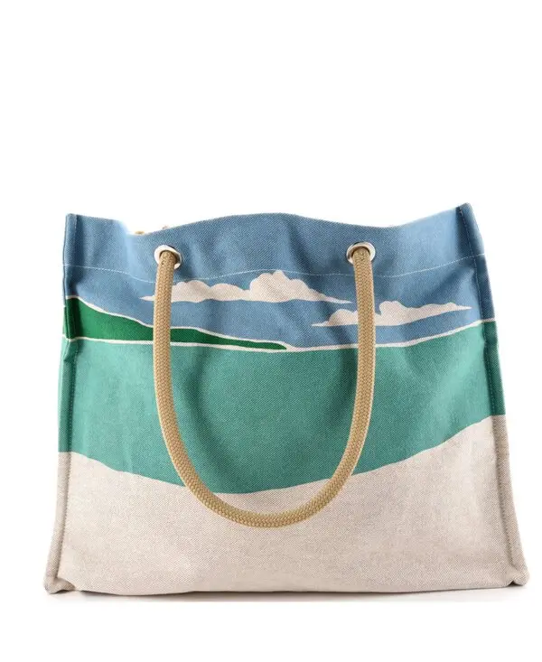 HERMES La Plage Beach Tote Bag Printed Canvas