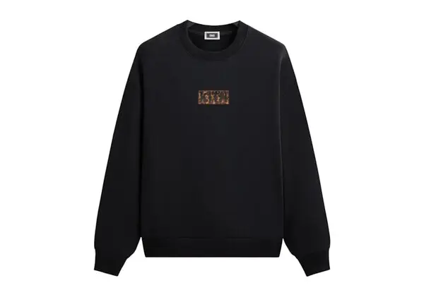 Kith Classic Logo Leopard Applique Nelson Crewneck Sweatshirt - Black