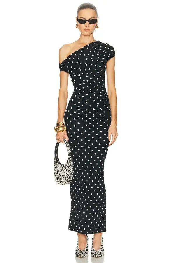 SELF-PORTRAIT Polka Dot Draped Midi Dress