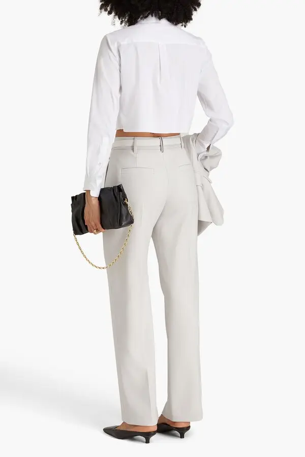 Brunello Cucinelli Bead-embellished Wool-blend Twill Straight-leg Pants - Light Gray