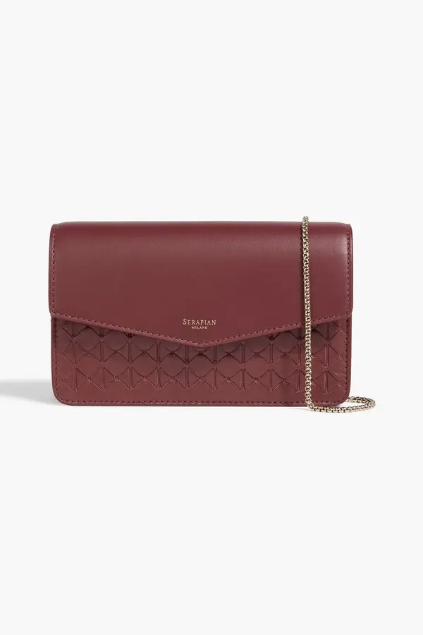 SERAPIAN Mosaico Woven Leather And Suede Clutch - Claret