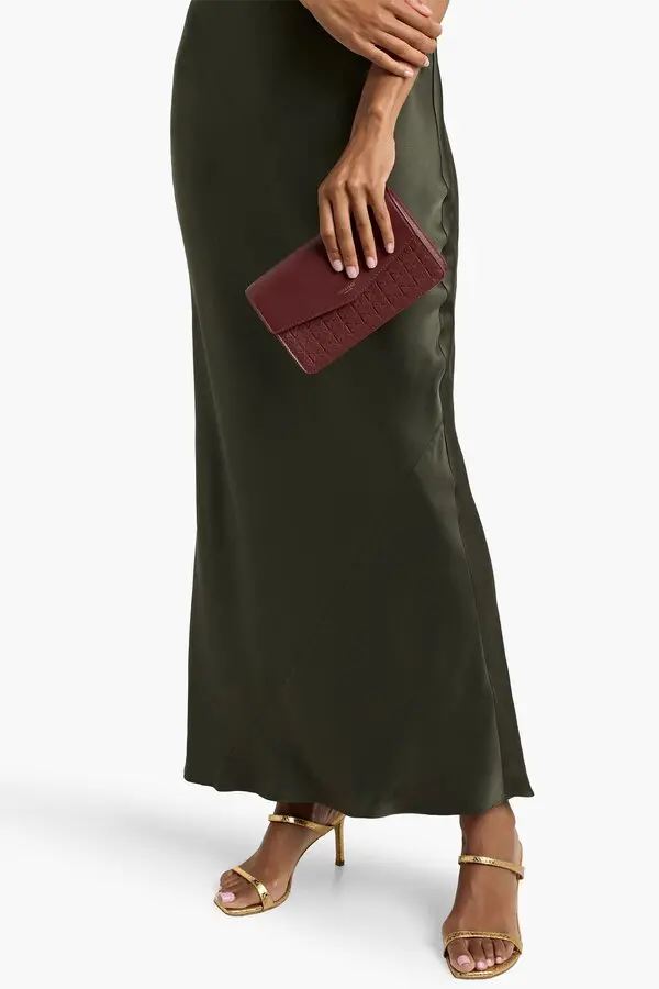 SERAPIAN Mosaico Woven Leather And Suede Clutch - Claret