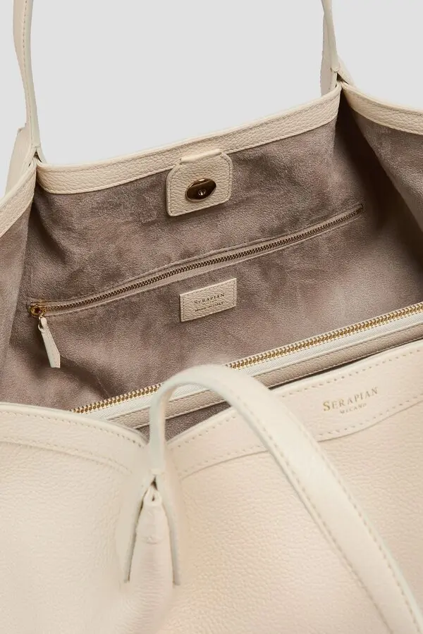 SERAPIAN Pebbled Leather Tote - Cream