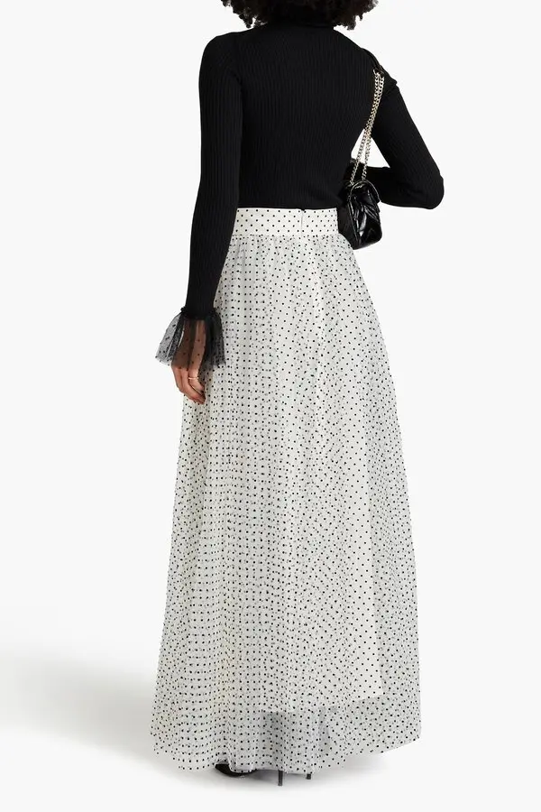 Zimmermann Polkadot Flocked Pleated Tulle Maxi Skirt